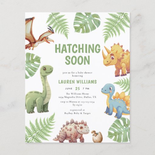Budget Dinosaur Hatching Soon Baby Shower Invites | Zazzle
