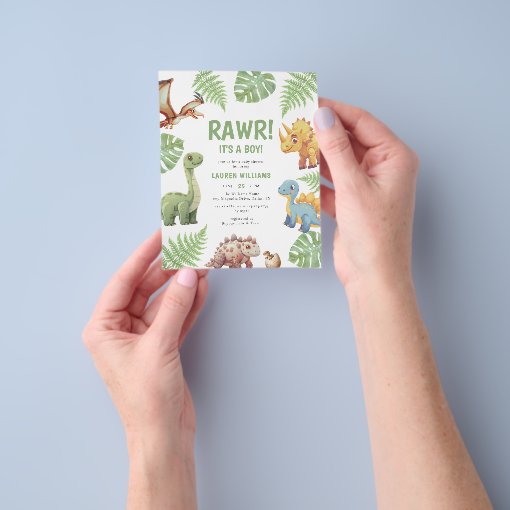Budget Dinosaur Rawr Its A Boy Baby Shower Invite Flyer | Zazzle