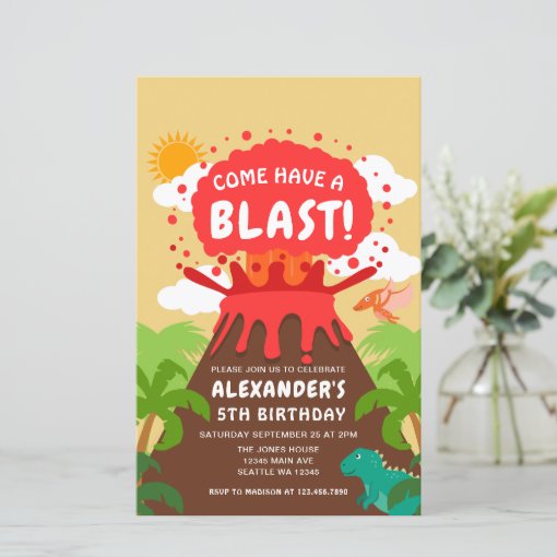 Budget Dinosaur Volcano Kids Birthday Invitation | Zazzle