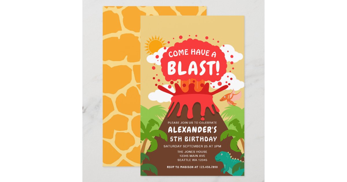 Budget Dinosaur Volcano Kids Birthday Invitation | Zazzle