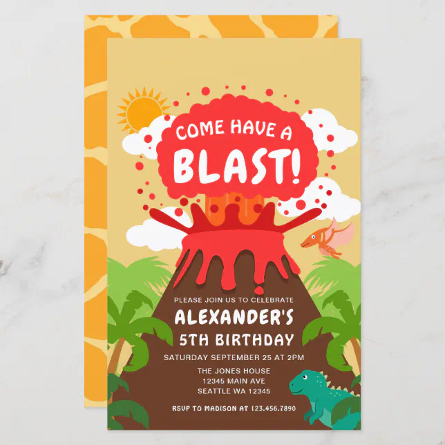 Budget Dinosaur Volcano Kids Birthday Invitation | Zazzle