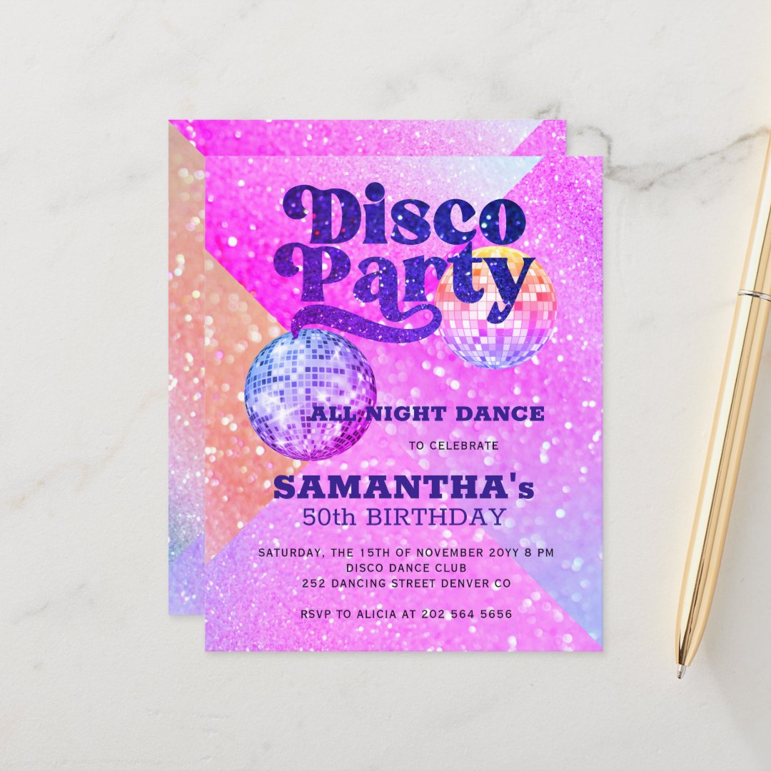 Budget disco dance birthday party invitation | Zazzle