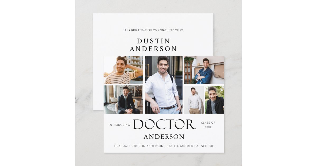 Budget Doctor Name 6 Photo Graduation Announcement | Zazzle