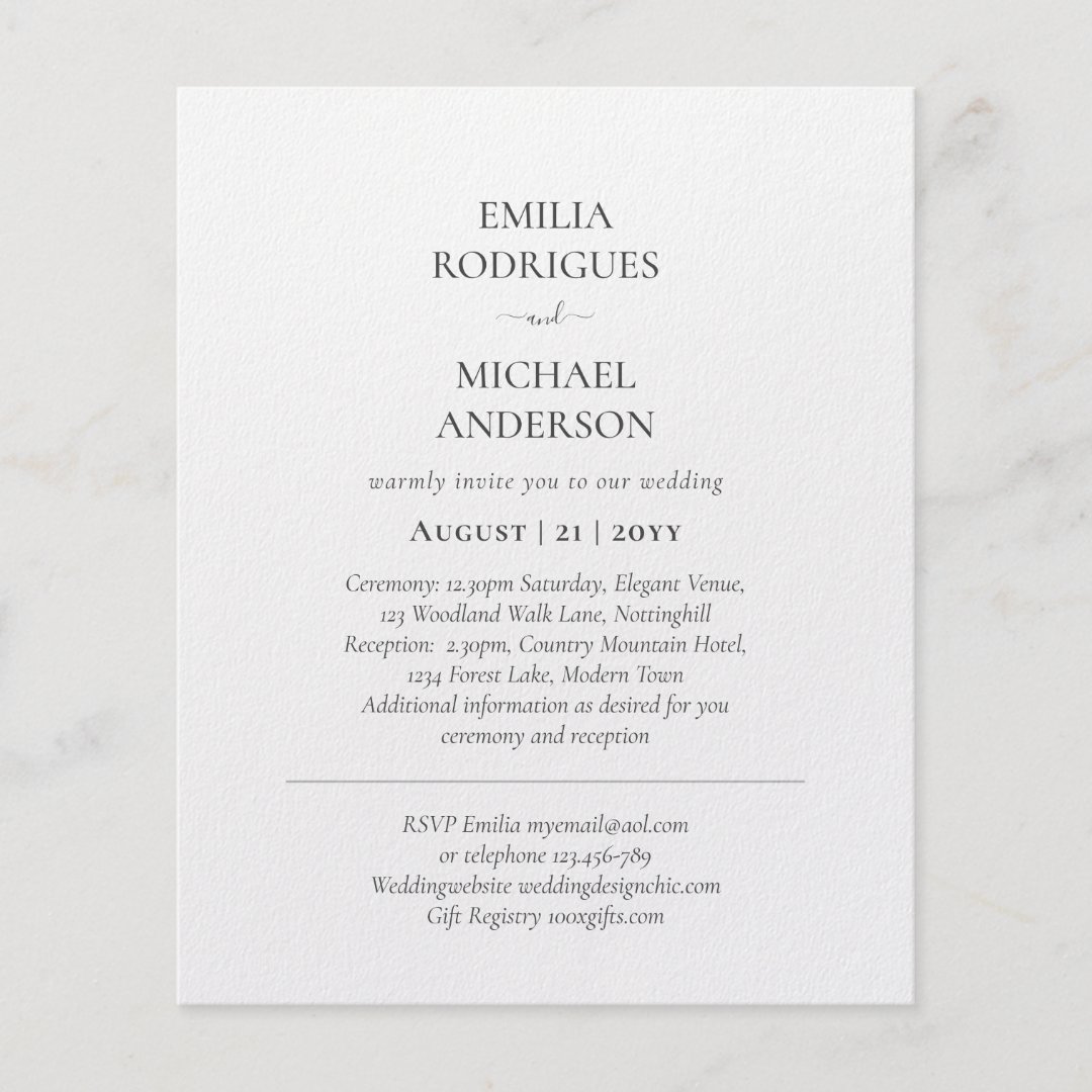 BUDGET Double-Sided BILINGUAL Text Only Wedding Flyer | Zazzle