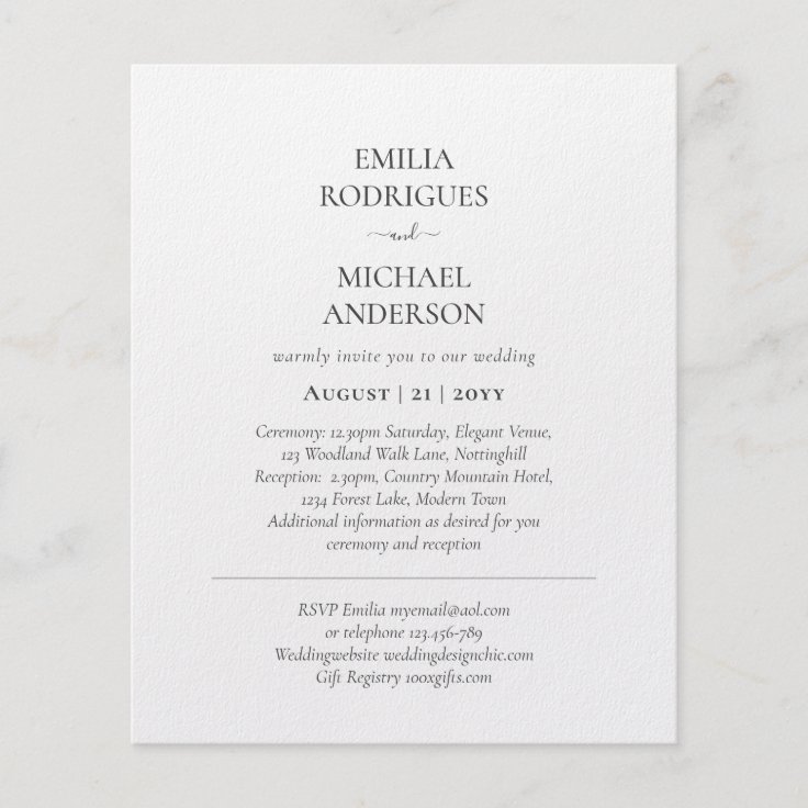 BUDGET Double-Sided BILINGUAL Text Only Wedding Flyer | Zazzle