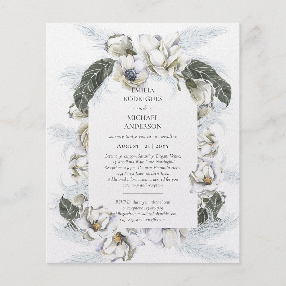 BUDGET Double Sided BILINGUAL Wedding White Floral Flyer | Zazzle