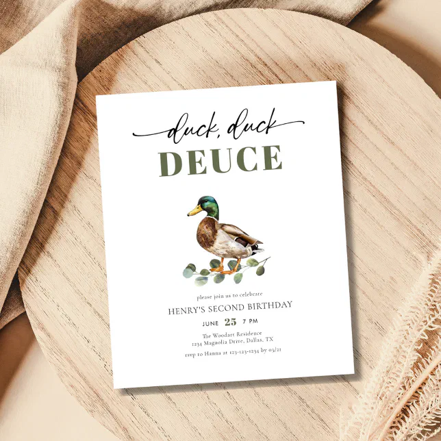 Budget Duck Duck Deuce Boy 2nd Birthday Invitation | Zazzle