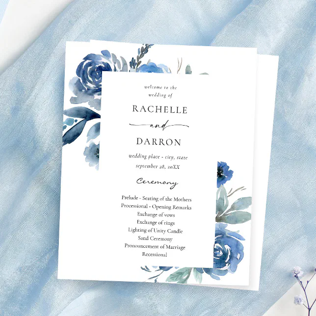 Budget Dusty Blue & Blue Floral Wedding Ceremony | Zazzle