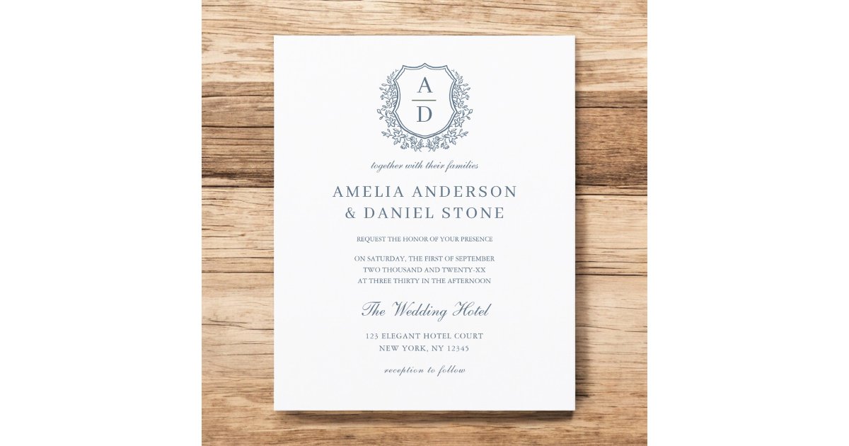 Budget Dusty Blue Crest Monogram Wedding Photo | Zazzle