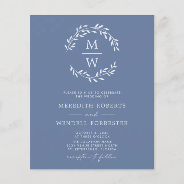 Budget Dusty Blue QR Code Monogram Wedding Flyer | Zazzle