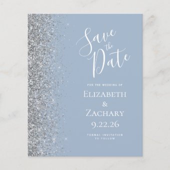 Budget Dusty Blue Silver Glitter Save the Date | Zazzle