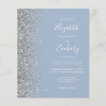 Budget Dusty Blue Silver Glitter Wedding Invite | Zazzle