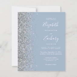 Budget Dusty Blue Silver Glitter Wedding Invite | Zazzle