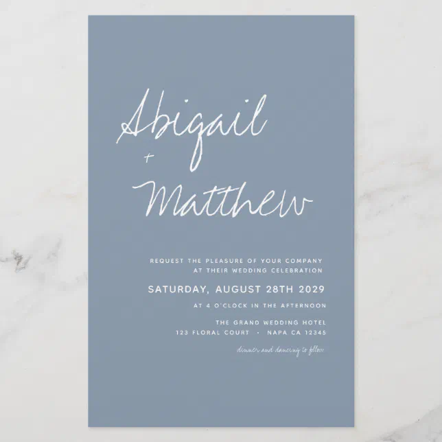 Budget Dusty Blue Simple Boho Wedding Invitation | Zazzle