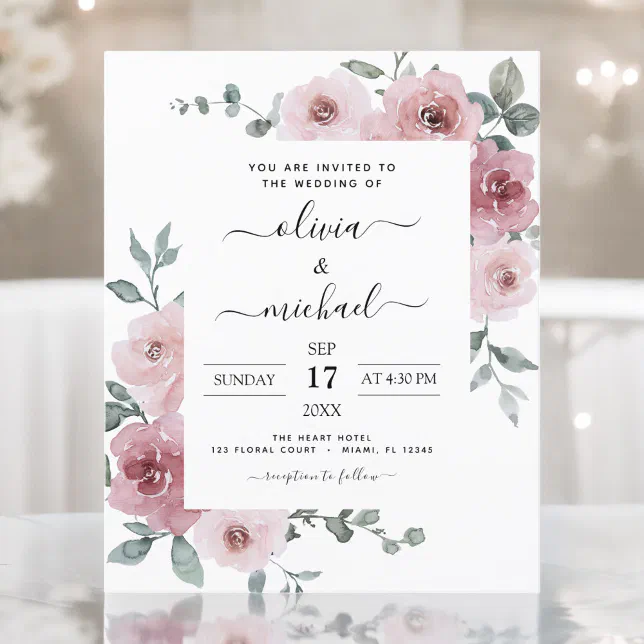 Budget Dusty Rose Pink Floral Wedding Flyer | Zazzle