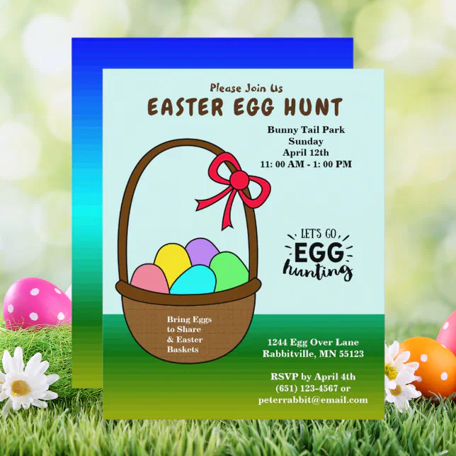 Budget Eggs in Basket Easter Egg Hunt Invite Paper | Zazzle
