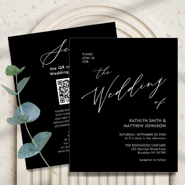 Budget Elegant Black QR Code All In One Wedding | Zazzle