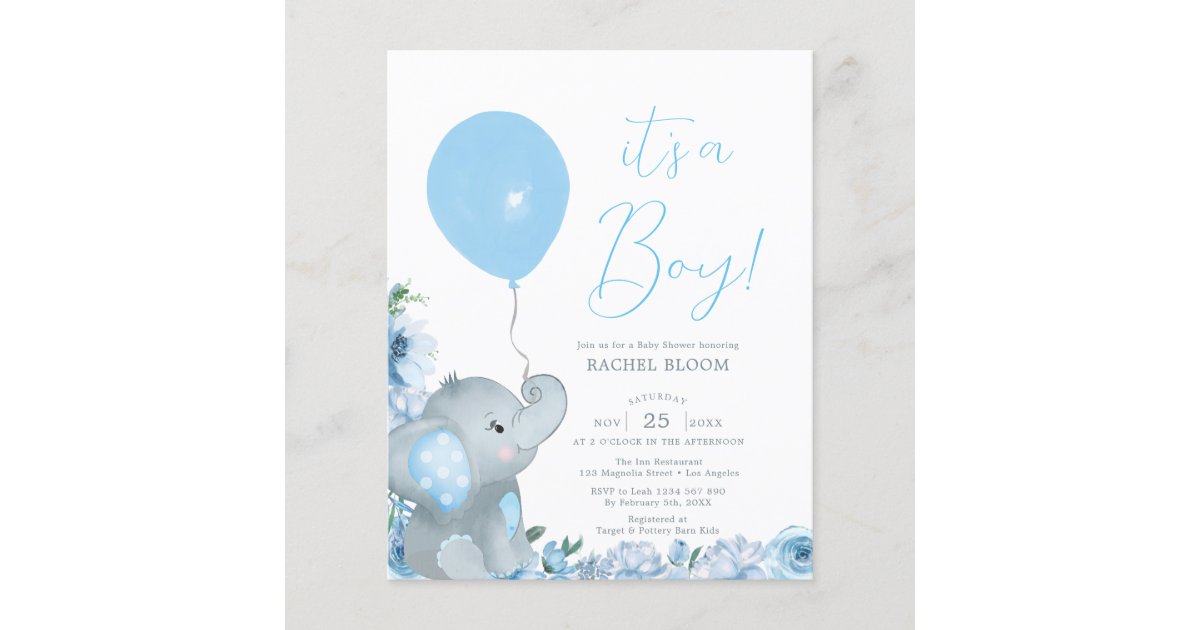 Budget Elegant Blue Elephant Boy Baby Shower | Zazzle