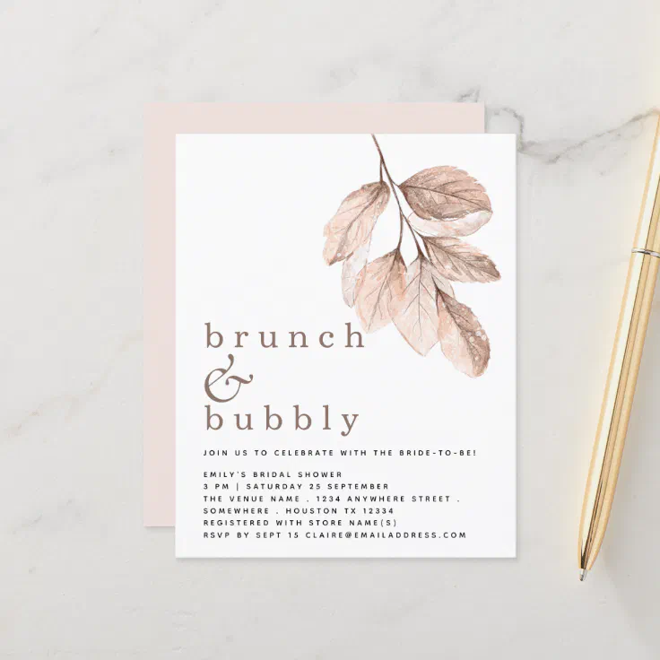 Budget Elegant Blush Foliage Bridal Shower Invite | Zazzle