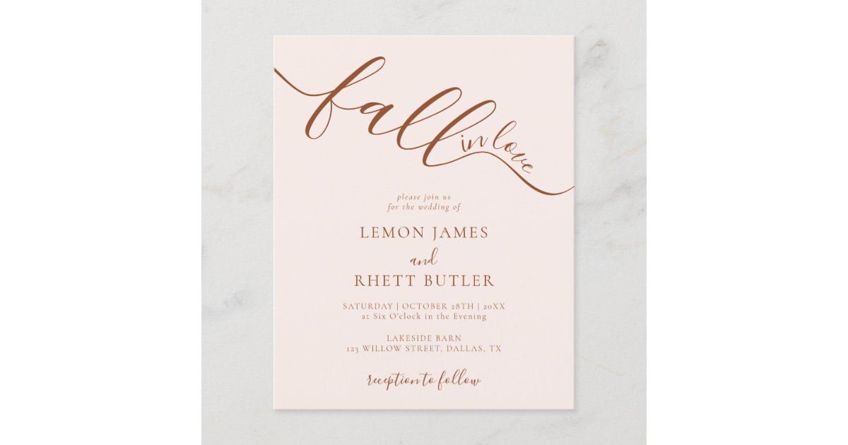 Budget Elegant Calligraphy Fall In Love Wedding Flyer | Zazzle