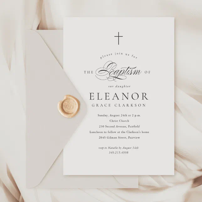 Budget Elegant Cross Calligraphy Baptism Invitation | Zazzle