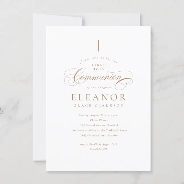 Budget Elegant Cross Calligraphy First Communion Invitation | Zazzle