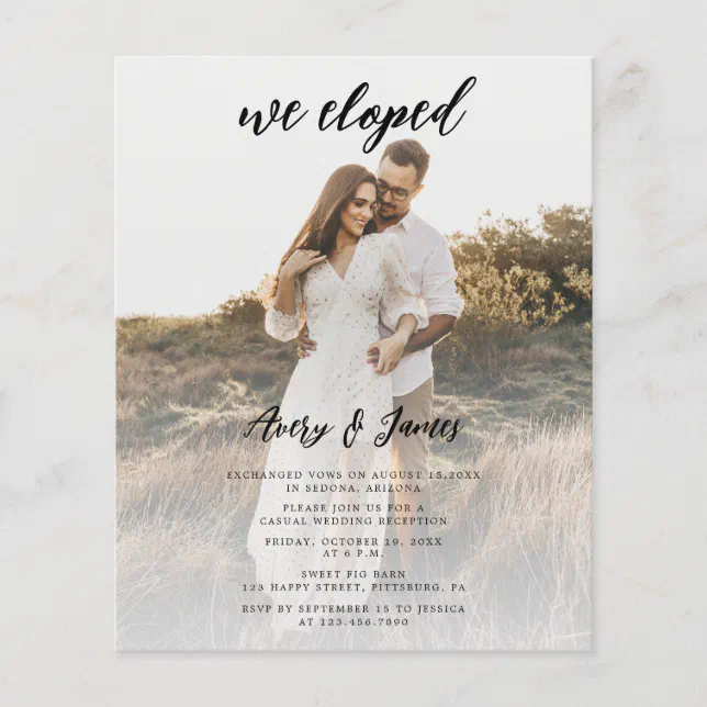 Budget Elegant Elopement Reception Wedding Photo Flyer | Zazzle