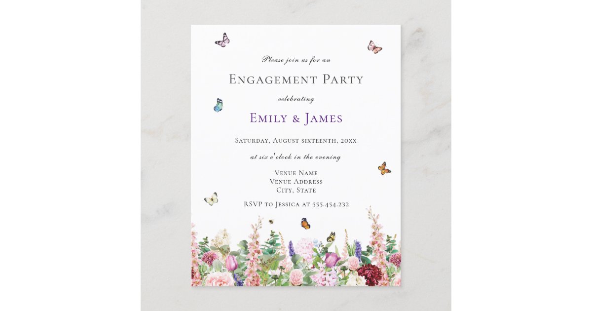 Budget Elegant Floral Engagement Party Invitation | Zazzle