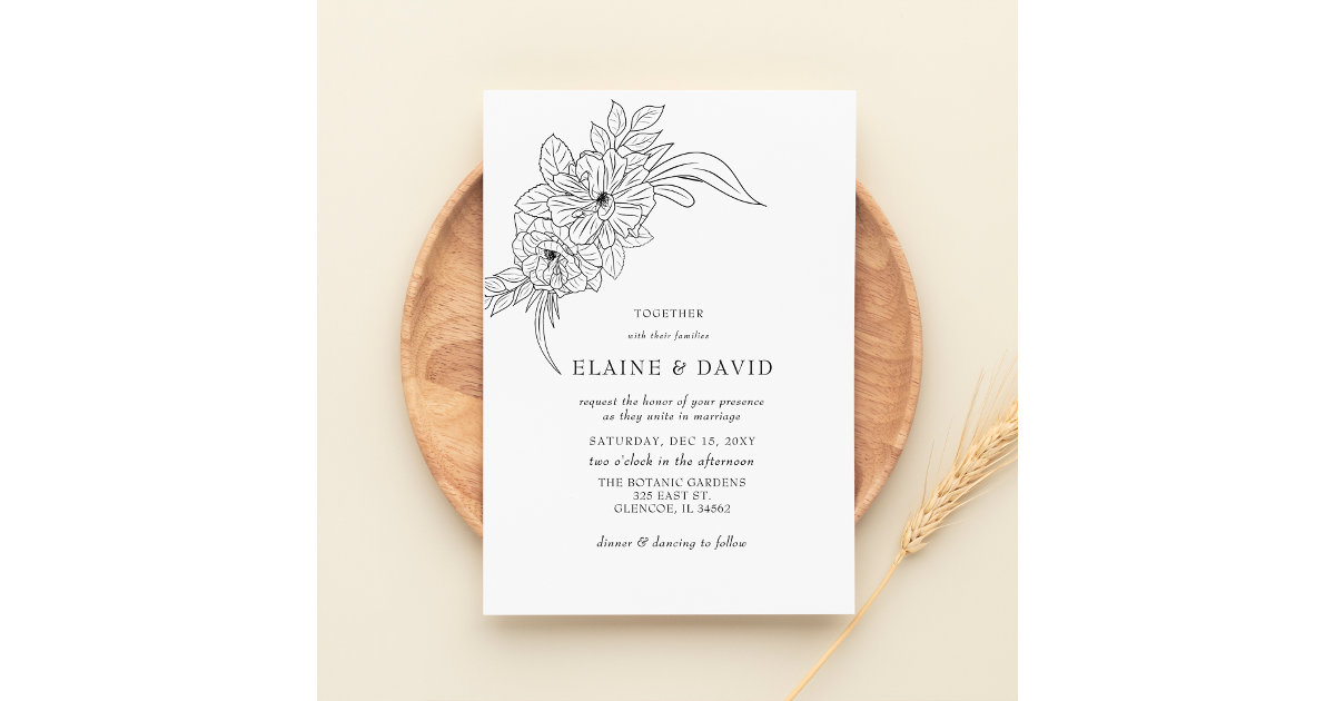 Budget Elegant Floral Sketch Wedding Invitation | Zazzle