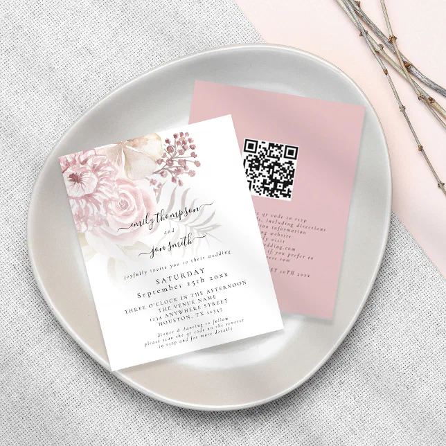Budget Elegant Florals QR Code Wedding Invitation | Zazzle