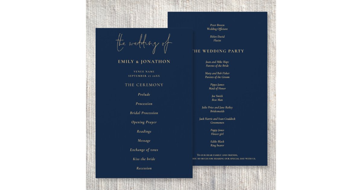 Budget Elegant Gold Navy Blue Wedding Program | Zazzle