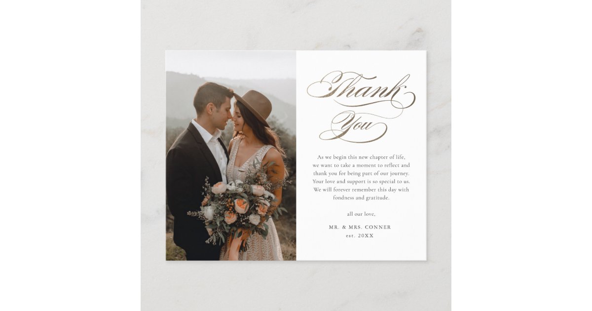 Budget Elegant Gold Script Wedding Thank You Card | Zazzle