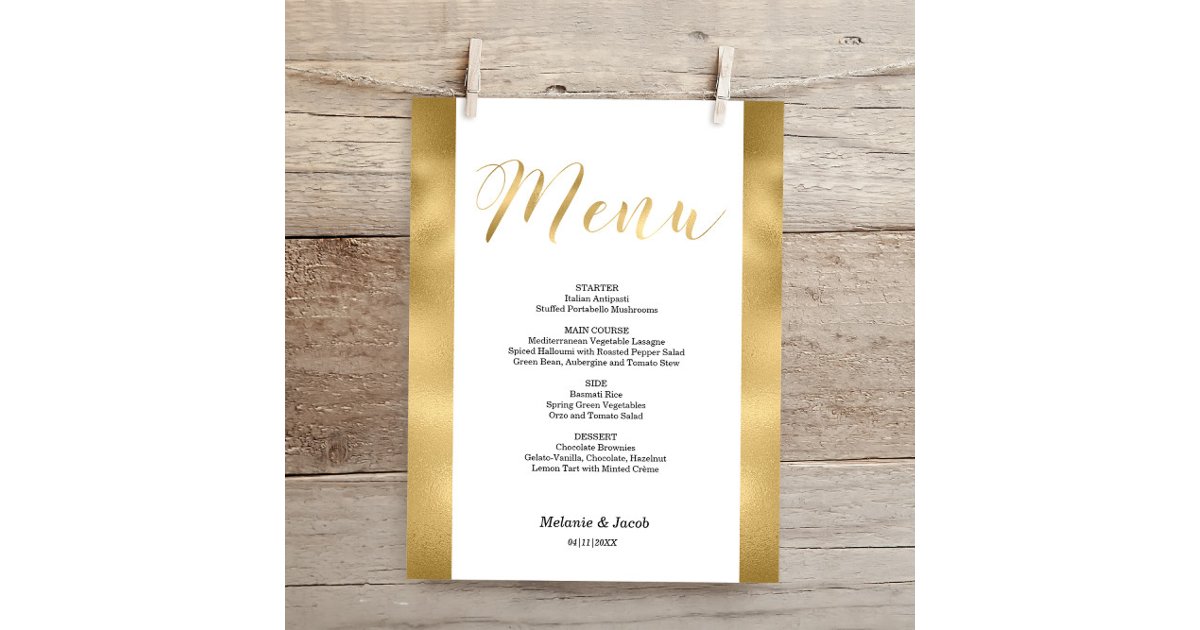Budget Elegant Gold Scripture Flat Menu Card | Zazzle