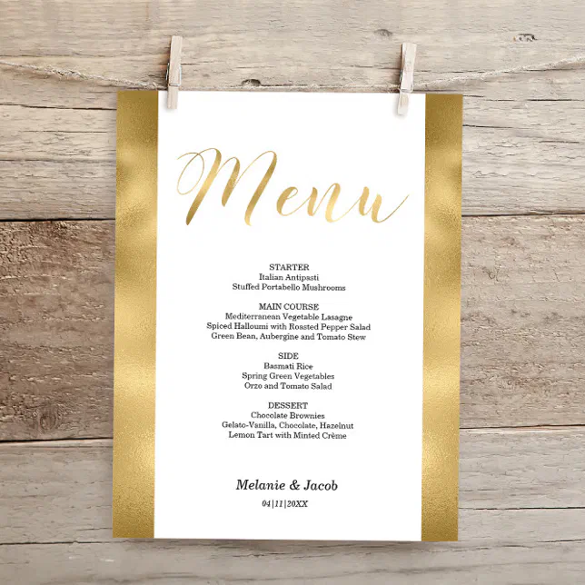 Budget Elegant Gold Scripture Flat Menu Card | Zazzle