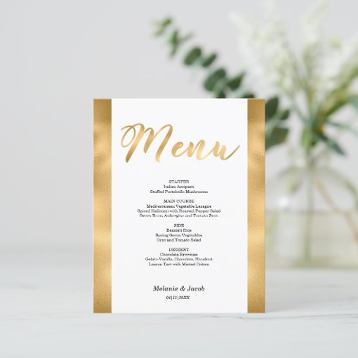 Budget Elegant Gold Scripture Flat Menu Card | Zazzle