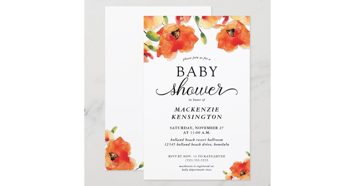 Budget Elegant Golden Poppy Baby Shower Invitation | Zazzle