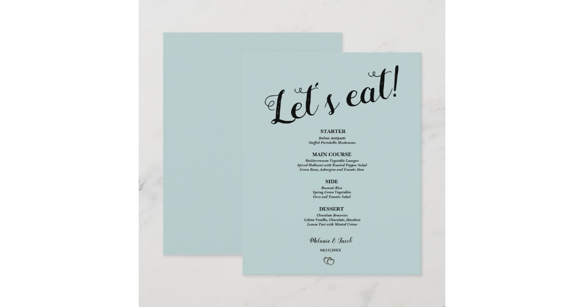 Budget Elegant Green lets eat Menu 4x9 flat card | Zazzle