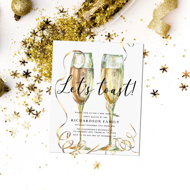 Budget Elegant Let’s Toast New Year Party Flyer | Zazzle
