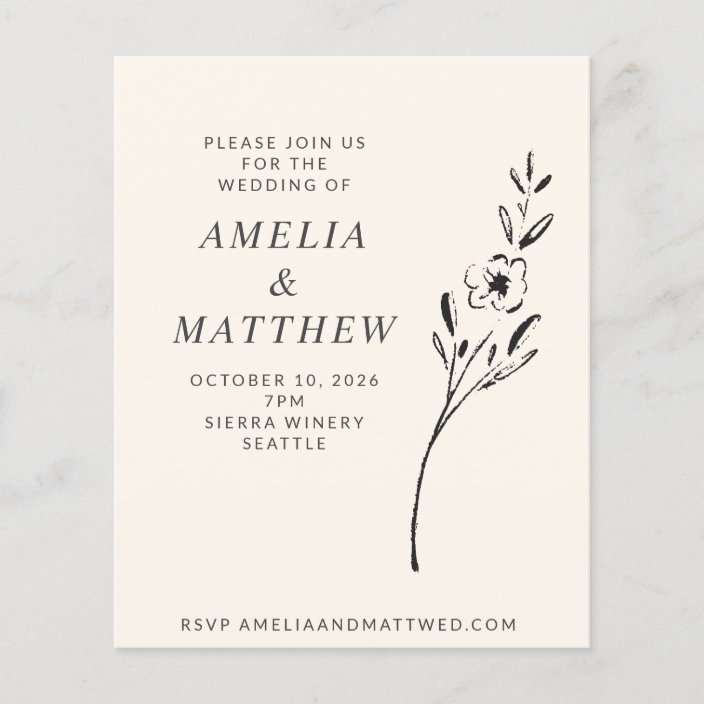 Budget Elegant Minimal Floral Cream Wedding Invite | Zazzle.com