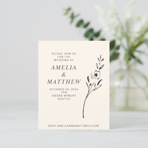 Budget Elegant Minimal Floral Cream Wedding Invite | Zazzle