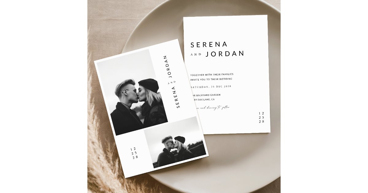 Budget Elegant Minimalist 2 Photo Wedding Invitation | Zazzle