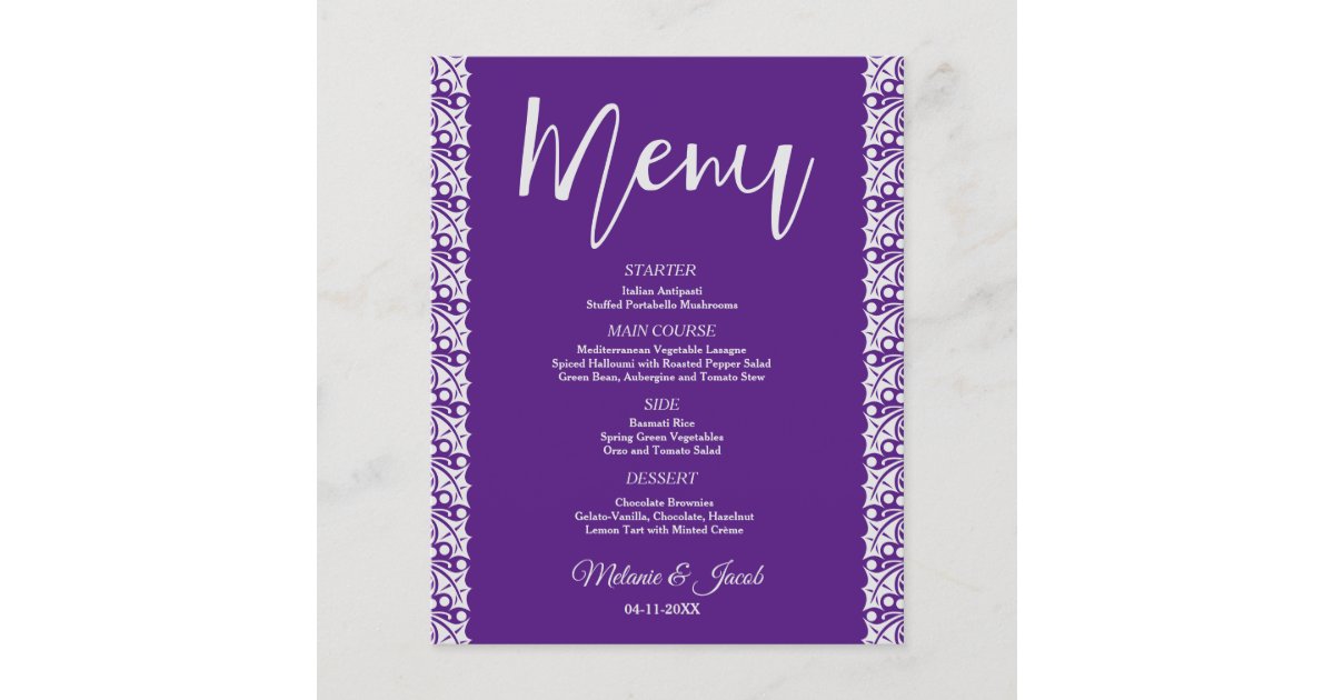 Budget Elegant Minimalist Purple Menu | Zazzle