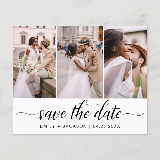 Budget Elegant Modern Save the Date 3 Photo Flyer | Zazzle