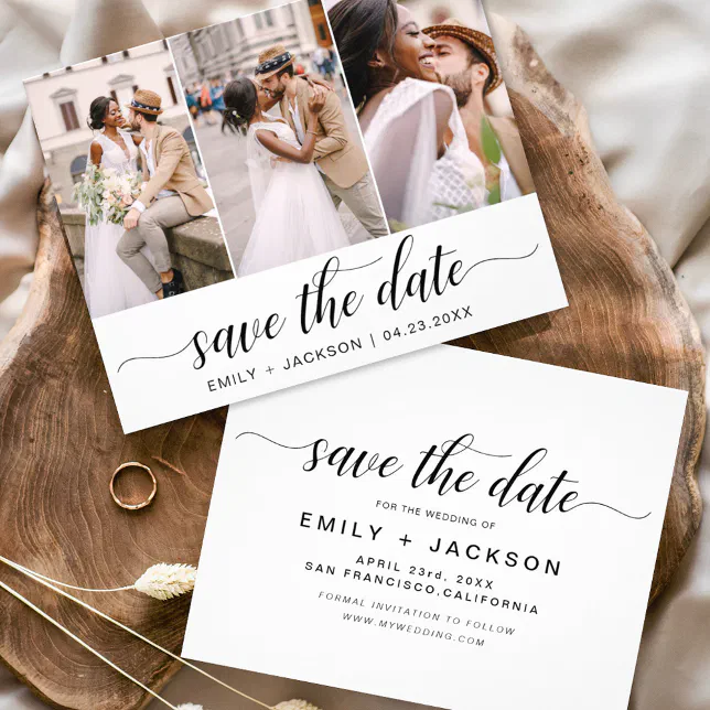 Budget Elegant Modern Save the Date 3 Photo Flyer | Zazzle
