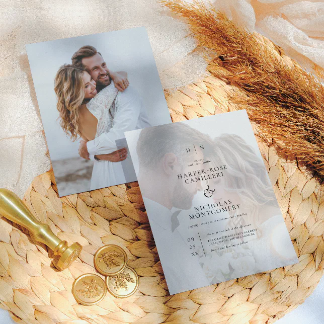 Budget Elegant Monogram Calligraphy Photo Wedding | Zazzle