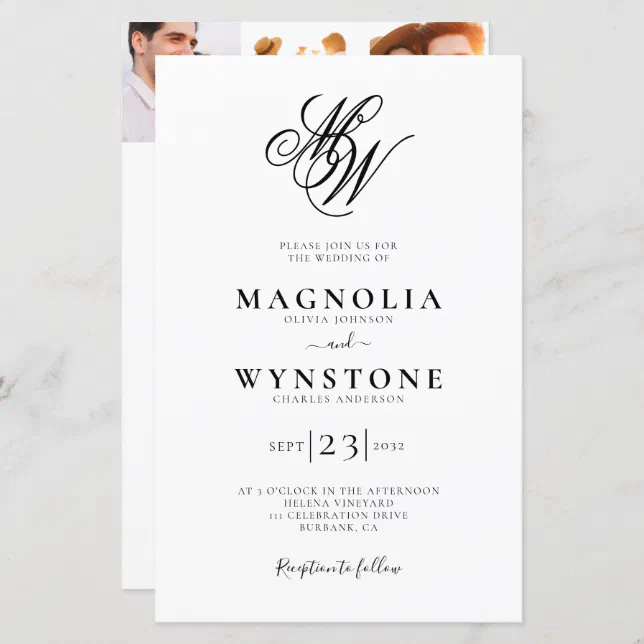 Budget Elegant Monogram Photos Wedding Invitation | Zazzle
