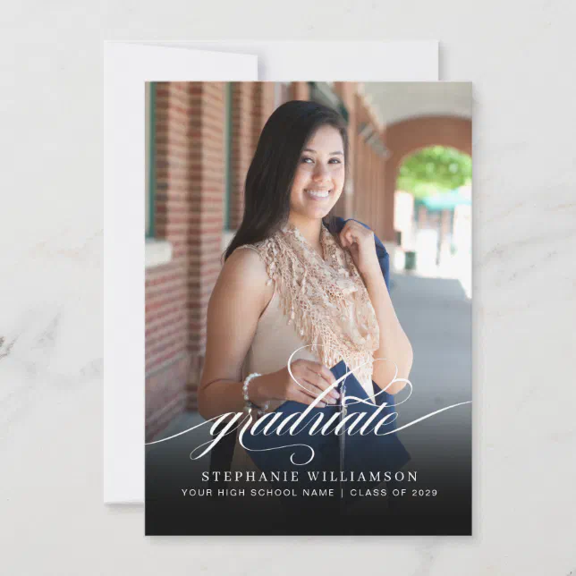 Budget Elegant Overlay Script Photo Graduation Note Card | Zazzle