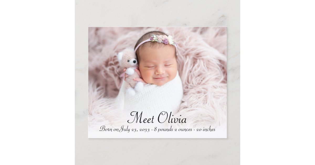 Budget Elegant Photo Baby Girl Birth Announcement Flyer | Zazzle