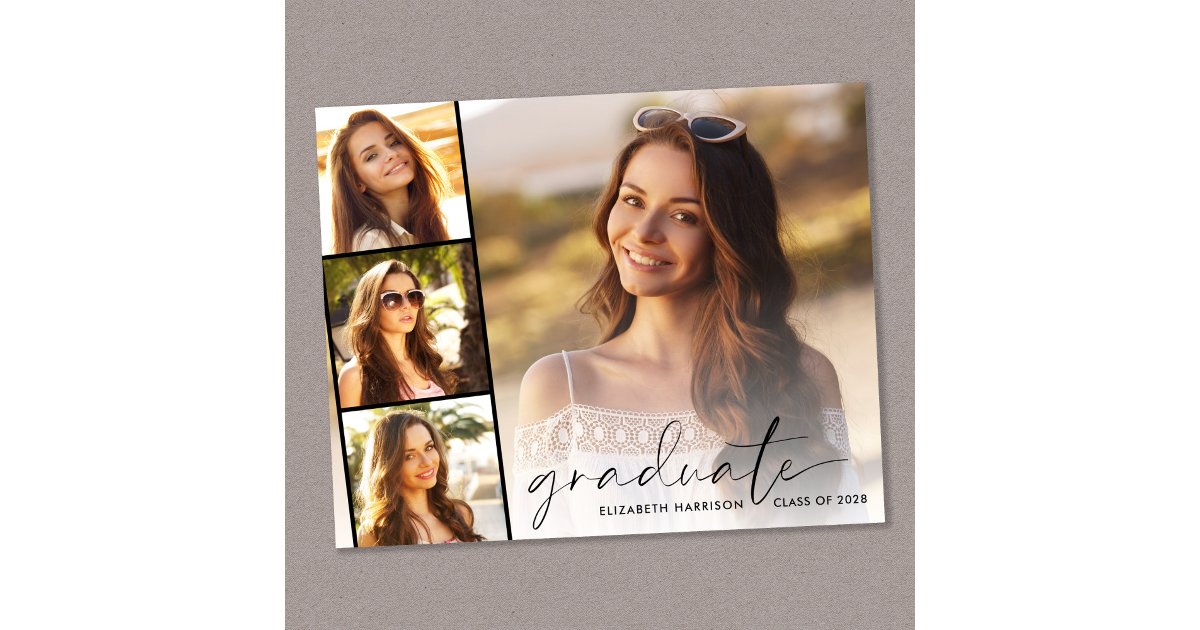 Budget Elegant Photo Strip Graduation Announcement | Zazzle