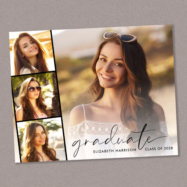 Budget Elegant Photo Strip Graduation Announcement | Zazzle